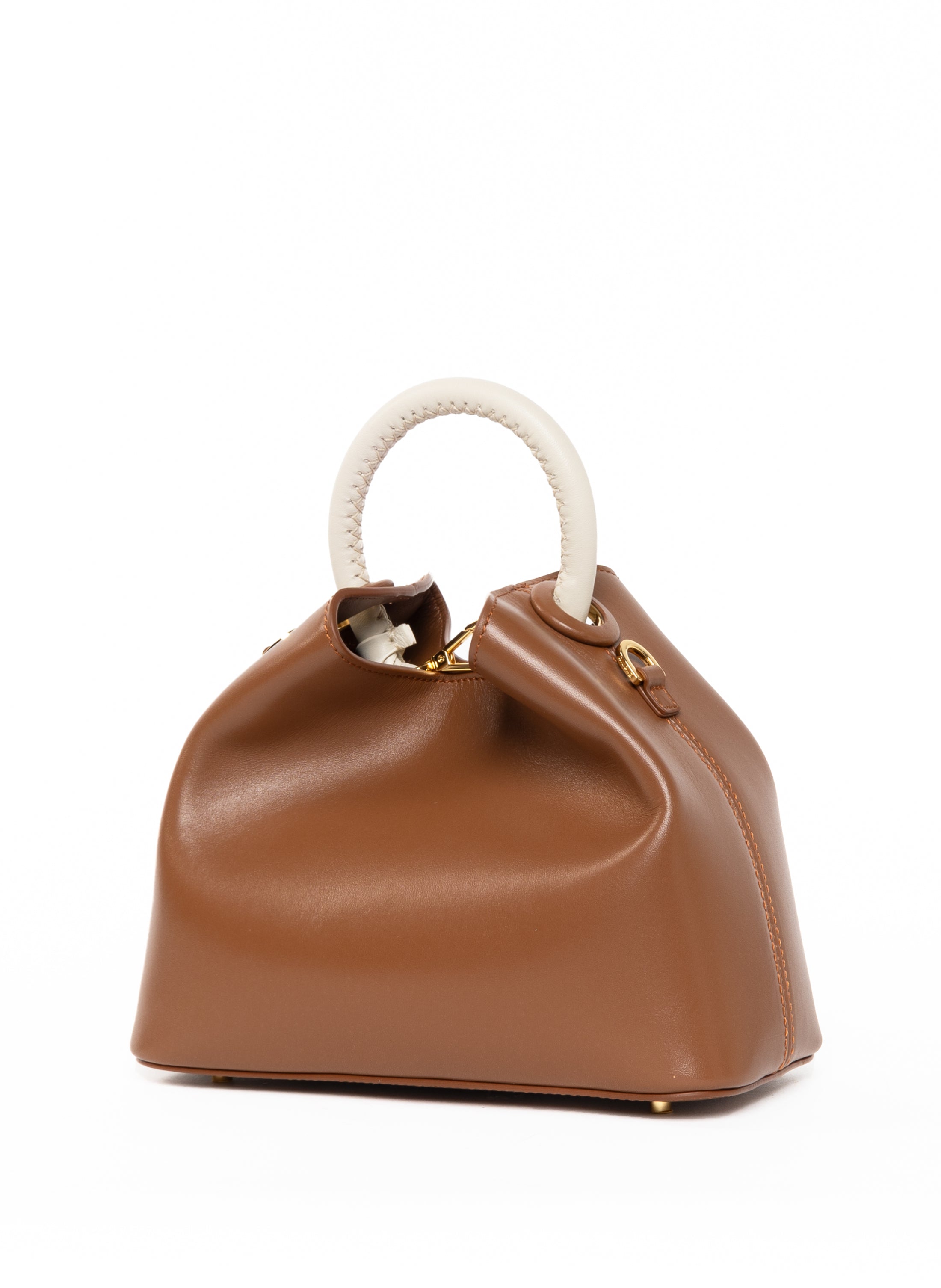 Baozi Leather Cognac Beige - Leather Crossbody Bag - Elleme