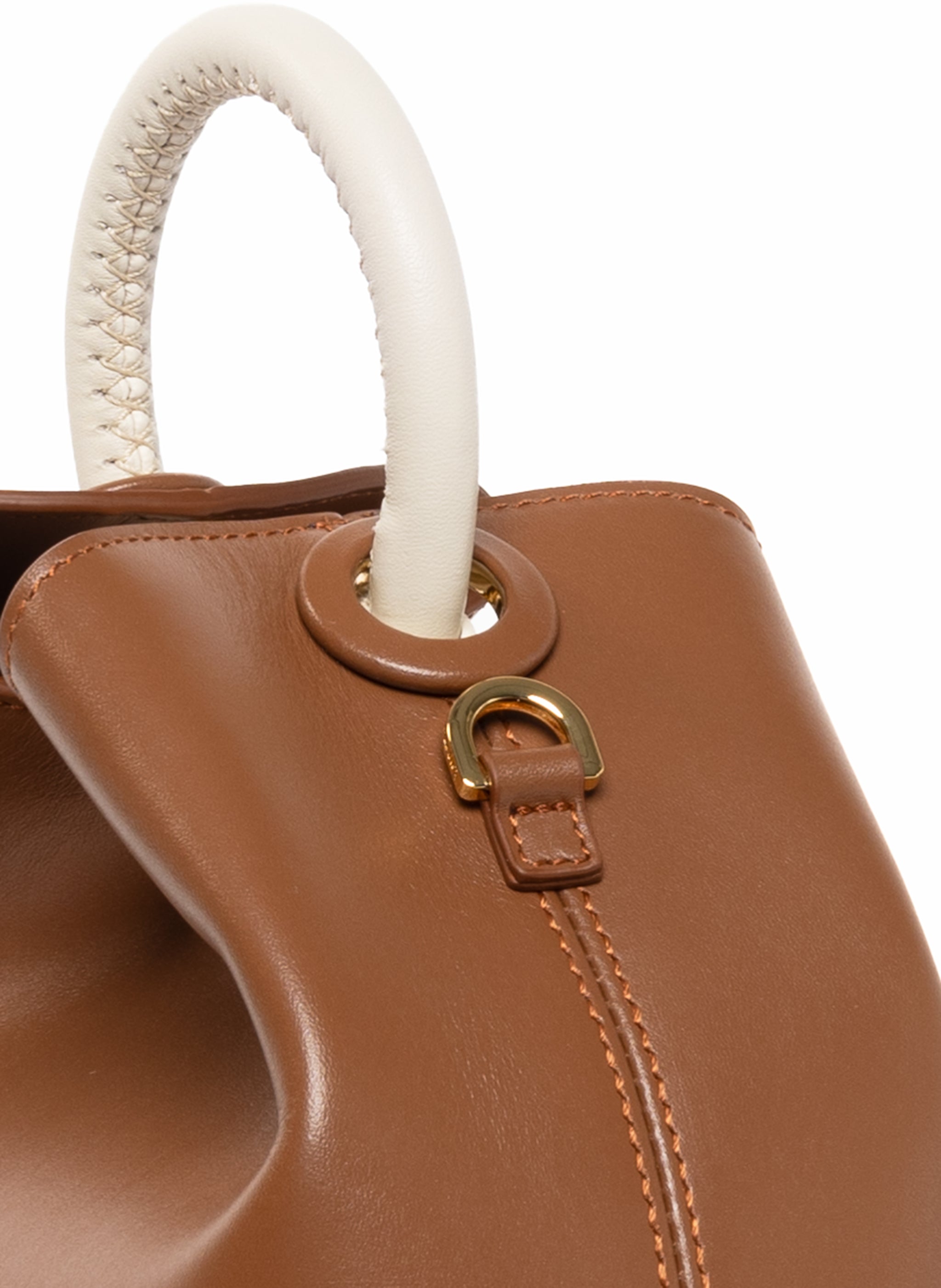 Baozi Leather Cognac Beige - Leather Crossbody Bag - Elleme