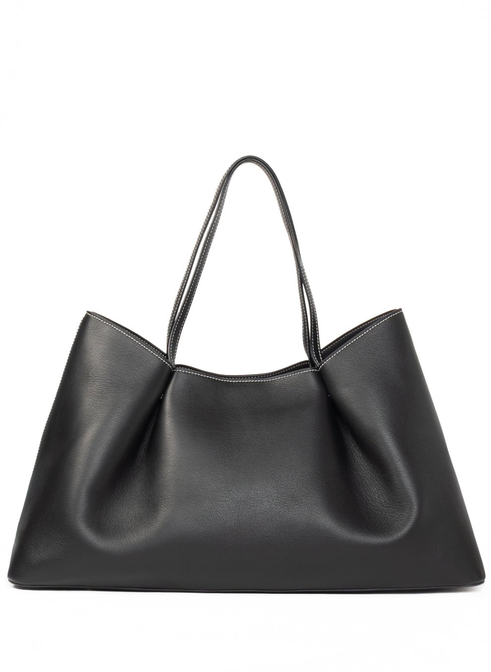 Dimple Tote Pebbled Leather Black White Stitches - Women's Work Bags ...