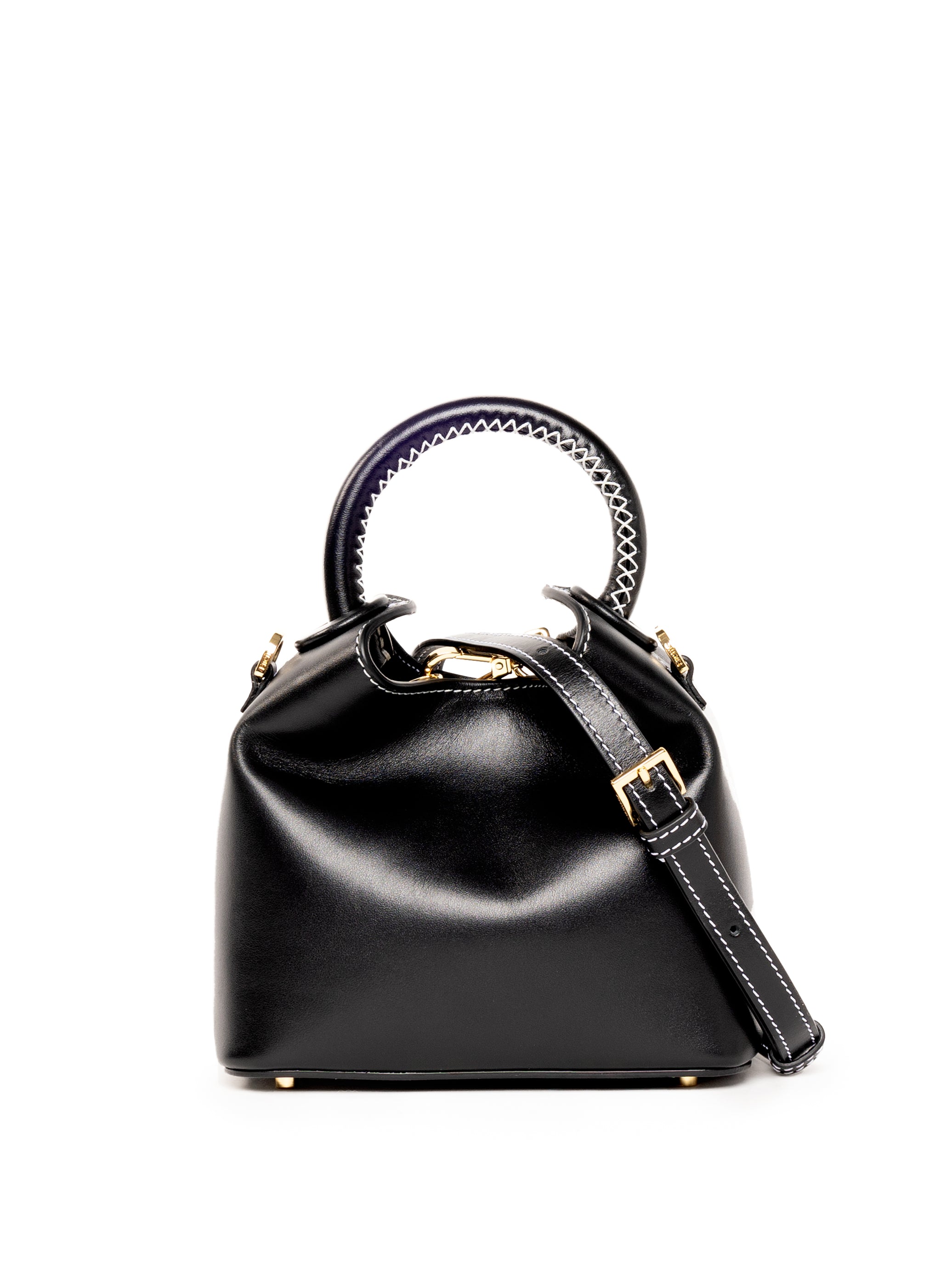 Madeleine Leather Black White Stitching - Handbags for Women - Elleme